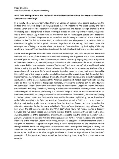 what does a comparison of the great gatsby and joker illuminate about