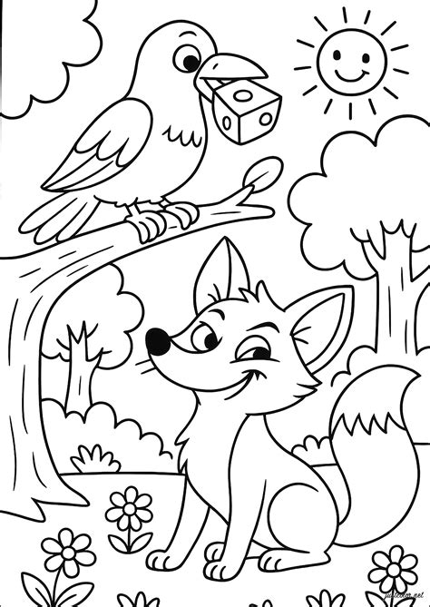Le Corbeau Et Le Renard Coloriages De Les Fables De Lafontaine à Imprimer