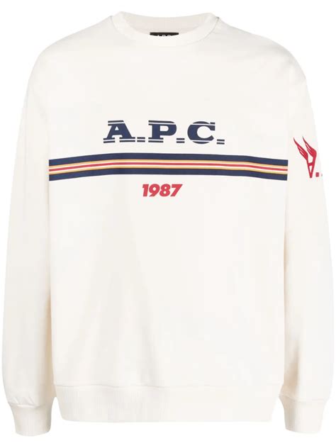 Apc Adam Logo Print Cotton Sweatshirt Neutrals Farfetch