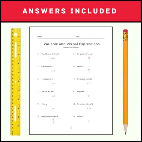 Variable And Verbal Expressions Algebra Basics Practice Worksheets