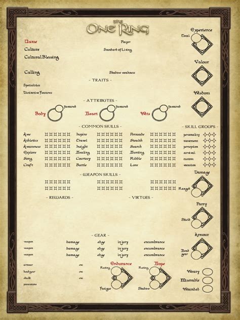 One Ring Rpg Character Sheet Pdf History