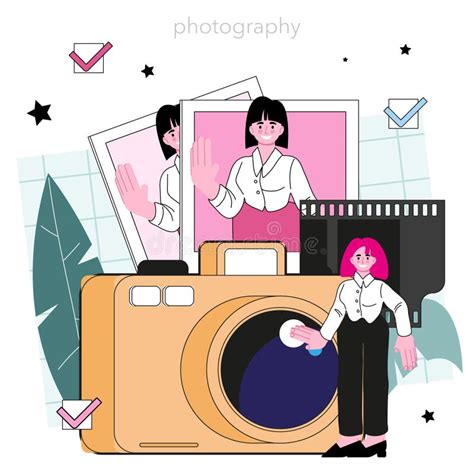 Photography Course Photographer Teaching Of Light Setting Stock Vector