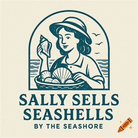 Stylized Logo Of A Woman Holding A Seashell And A Basket Of Shells