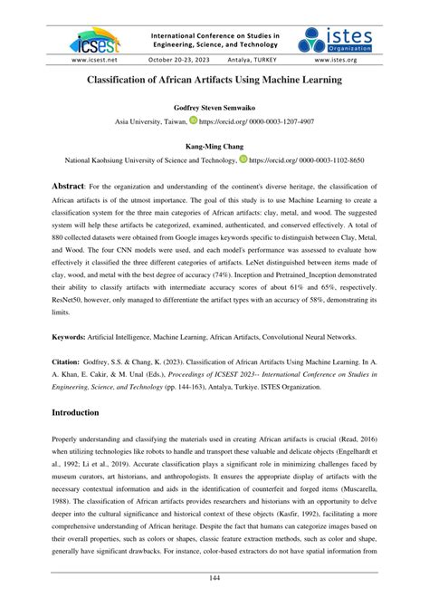 Pdf Classification Of African Artifacts Using Machine Learning
