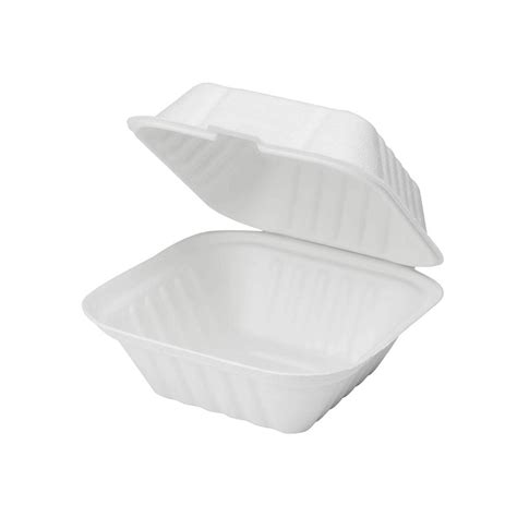 6″x6″x3″ Sugarcane Bagasse Clamshell Container 500pcs Eco Green Packs