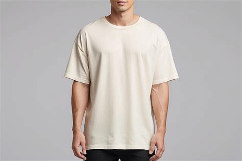 Blank Cream Oversize Tshirt Mockup Clothing Apparel Sleeve Premium Ai