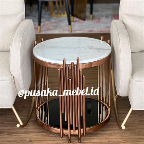 Jual Coffee Table Marmer Bulat Rangka Besi Stainless Sidetable Marmer
