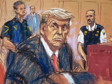 Donald Trump During His Arraignment Courtroom Sketch By Jane Rosenberg