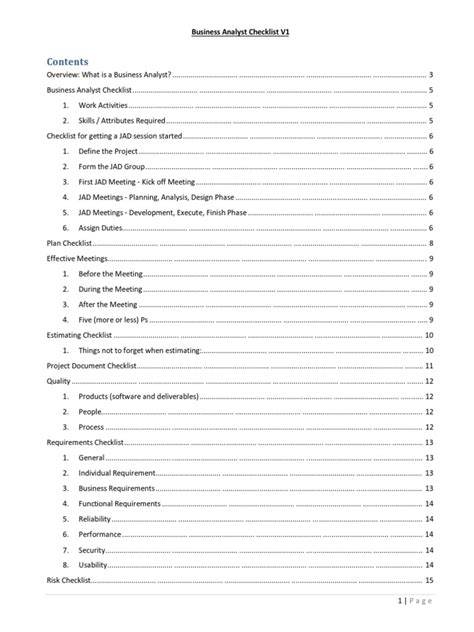 Business Analyst Checklist Pdf