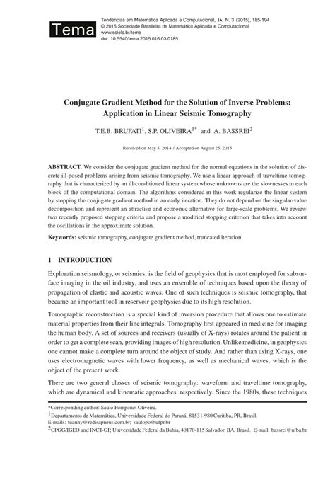 Pdf Conjugate Gradient Method For The Solution Of Inverse Problems Application In Linear