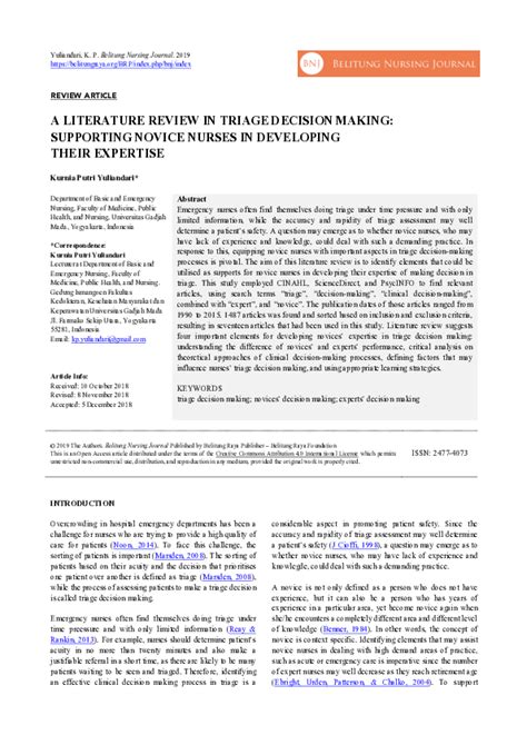 Pdf A Literature Review In Triage Decision Making Supporting Novice