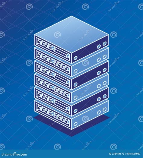 Server Rack Isometric Outline Object On Blue Background Stock Vector