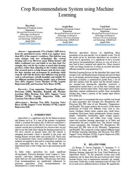 Crop Recommendation System 2023 Pdf Support Vector Machine Logistic Regression