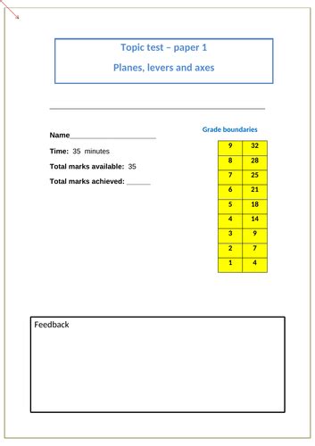 Gcse Pe Edexcel Topic Test Planes Levers And Axes Teaching Resources
