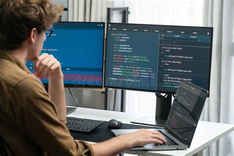It Developer Working Online Software Development Coding On Pc Screens
