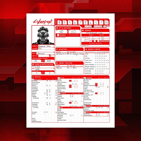 Cyberpunk Red Character Sheet — Valency Graphics