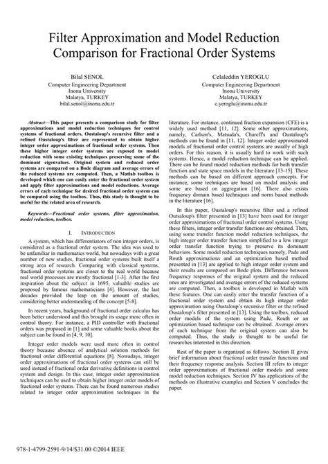 Pdf Filter Approximation And Model Reduction Comparison For Fractional Order Systems