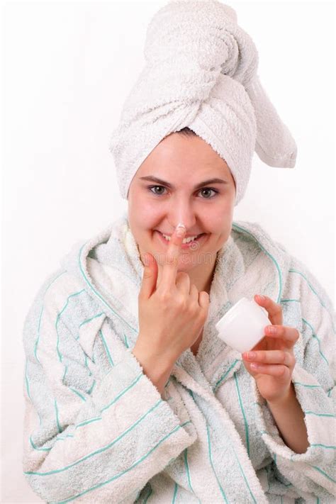 Beautiful Girl Rubs Her Nose With Face Cream Stock Image Image Of Attractive Cheek 24596977