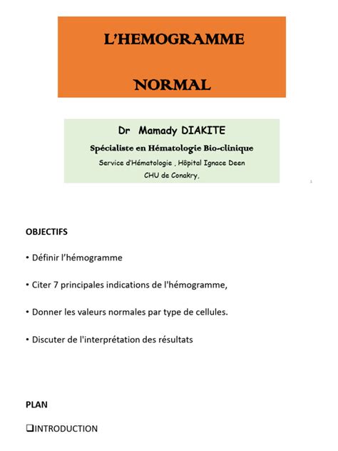 Valeurs Normales De Lhémogramme Pdf Fluides Corporels Médecine
