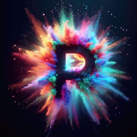 Letter P Colored Powder Explosion Font Isolated On Black Background