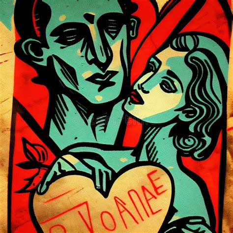 Love In Picasso Style Postcard Generative Ai Stock Illustration