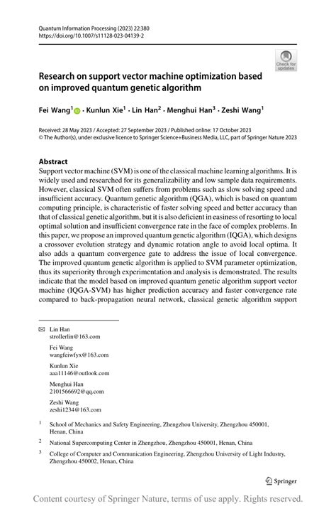 Research On Support Vector Machine Optimization Based On Improved Quantum Genetic Algorithm