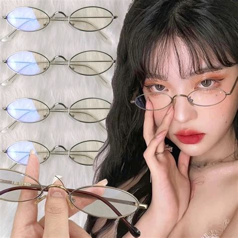 Japanese Harajuku Y2k Metal Oval Frame Glasses Gold Silver Clear