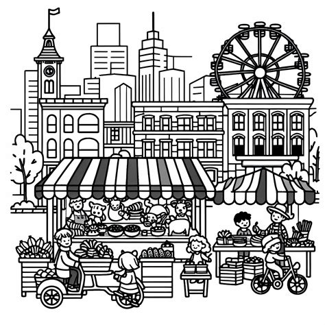 Montreal Marked Med Farverige Boder Udmalingsbillede Gratis