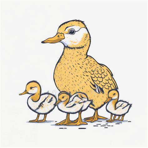 Madre Pato Y Patitos Lindos Patos Bebé Caminando En Fila Ilustración Vectorial De Dibujos