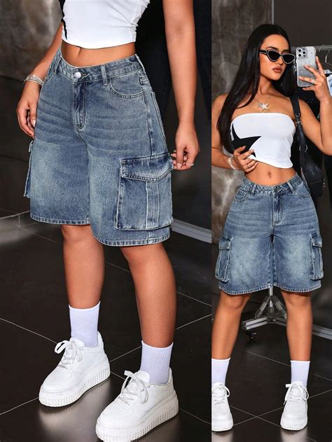 Ladies Plain Casual Denim Shorts Shorts Outfits Women Baggy Pants