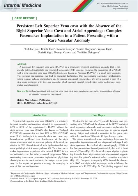 Pdf Persistent Left Superior Vena Cava With The Absence Of The Right Superior Vena Cava And