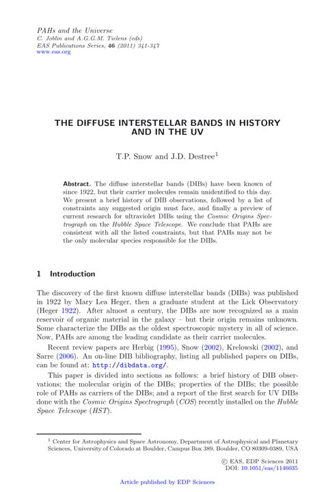 Pdf The Diffuse Interstellar Bands In History And In The Uv