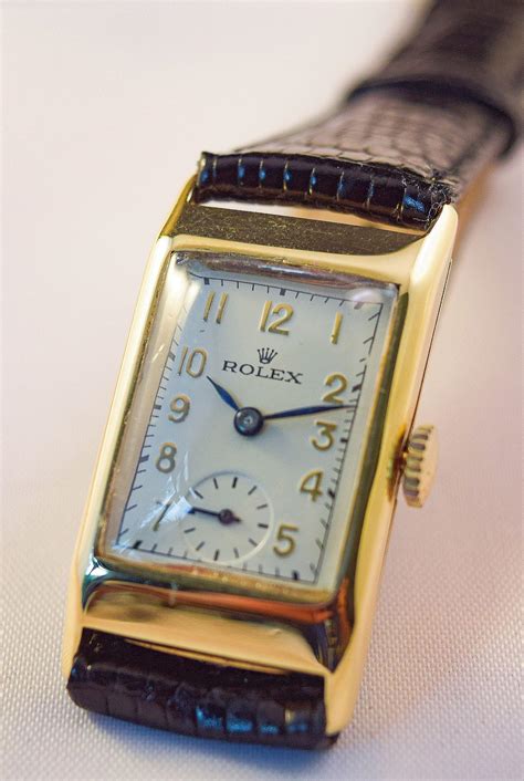 Rolex Extremely Rare Rectangular Solid Gold Watch 1930s For Sale At