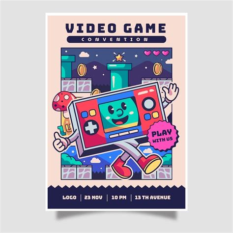 Hand Drawn Retro Gaming Poster Template Free Vector