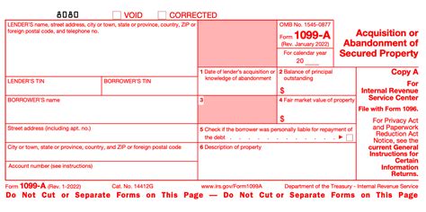 Form 1099 A Acquisition Or Abandonment Of Secured Property