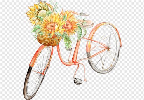 Watercolor Bike Bicycle Flower Png Pngwing
