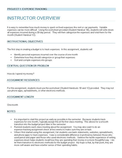 Project Expense Tracking Template
