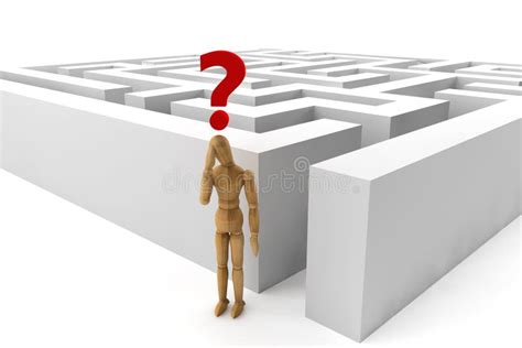 Wooden Dummy In Labyrinth With Query Mark Stock Illustration
