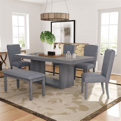 Euroco 78 6pcs Extendable Dining Table Set For 6 Wood Dining Room Table Set With Removable Leaf