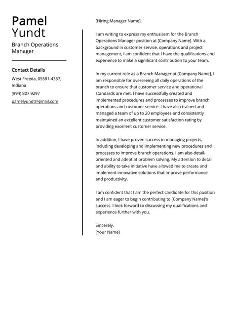Branch Operations Manager Cover Letter Example For 2024