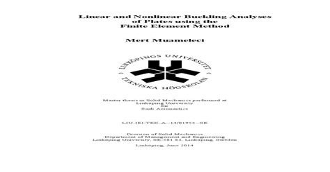 Download Pdf Linear And Nonlinear Buckling Analyses Of Plates Using The Finite Element Method