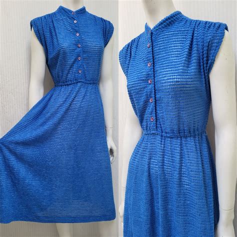 Vintage 1970s Montgomery Ward And Co Young And Now Blue Semi Sheer Dress