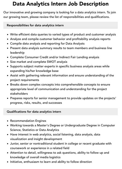 Data Analytics Intern Job Description Velvet Jobs