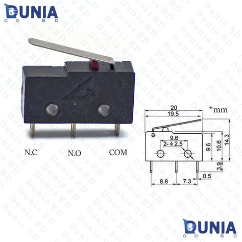 micro limit switch with press lever 3 pin bd