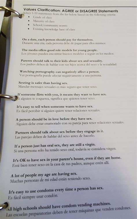 teen talk curriculum values clarification