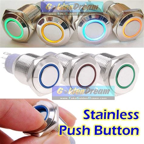 Stainless Push Button Switch With Ring LED Saklar Metal Pilihan Self Locking Atau Momentary