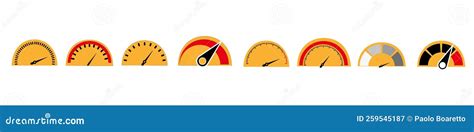 Speedometer, Gauge Meter Icons. Vector Scale, Level of Performance. Speed Dial Indicator Stock ...