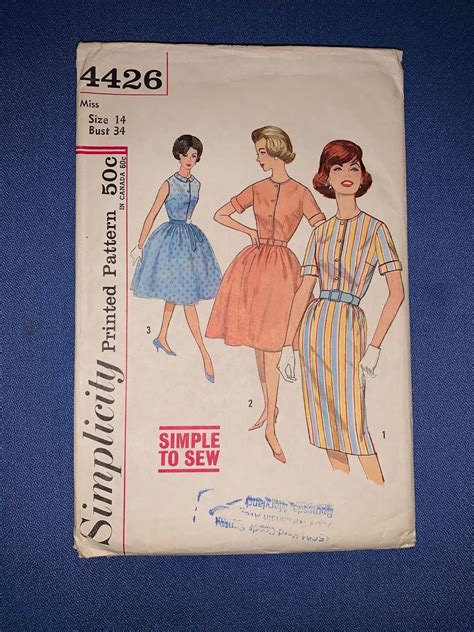 1960s Shirtwaist Dress Pattern Vintage Simplicity 4426 Size 14 Bust
