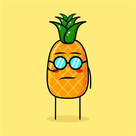 Cute Pineapple Character With Cool Expression And Eyeglasses Green And