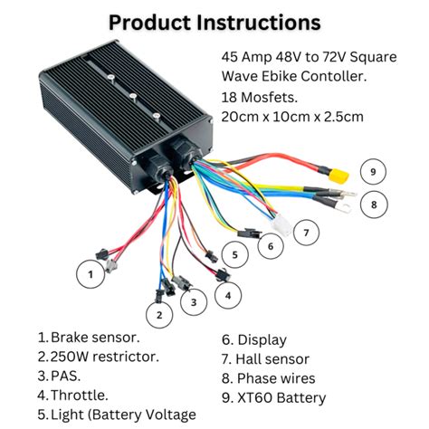 Square Wave Ebike Controller Esc In Black 1000w 2000w 3000w 45 Amp